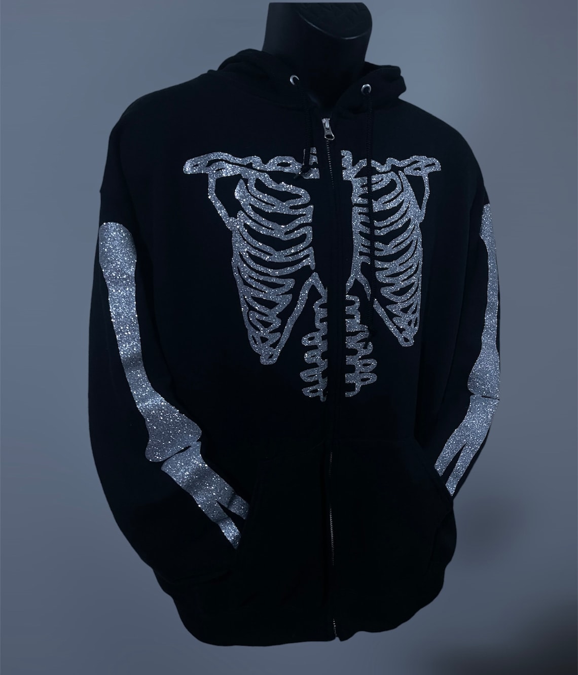 Skeleton Zip Hoodie | Streetwear Jacket Zip up Hoodie | Glitter ...