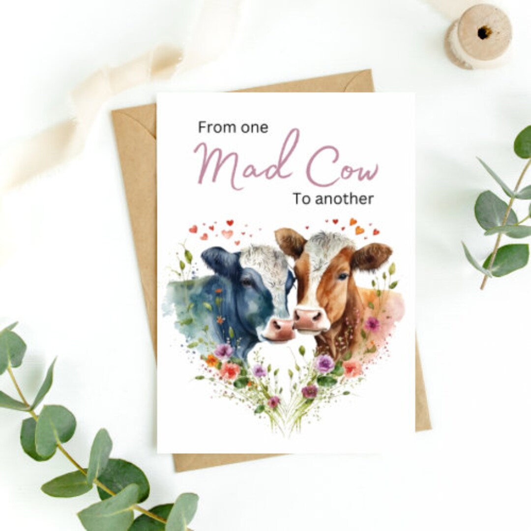 Mad Cow Watercolour Funny Friend Card Humorous Friend Family Card Joke ...