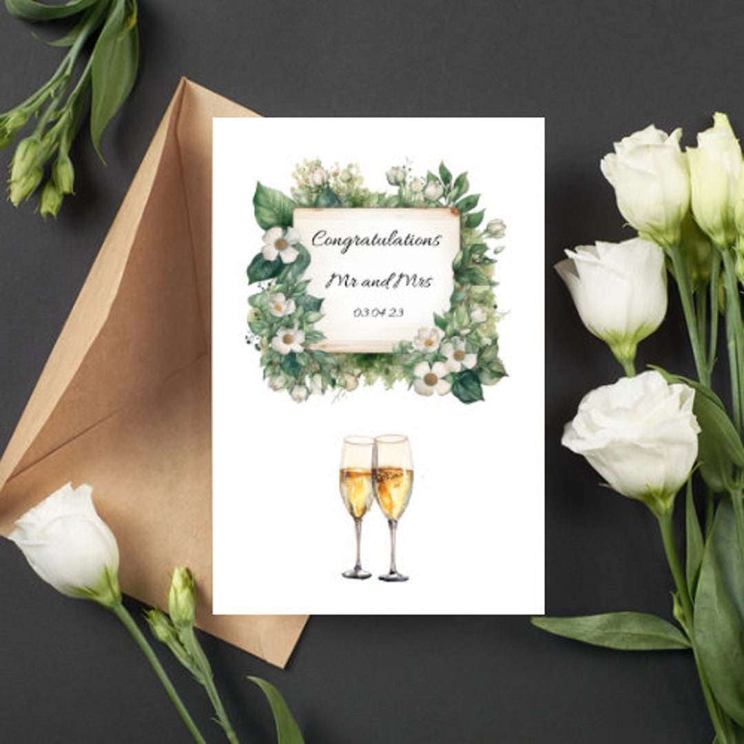 Congratulations Watercolour Wedding Greeting Card Married Couple Card ...