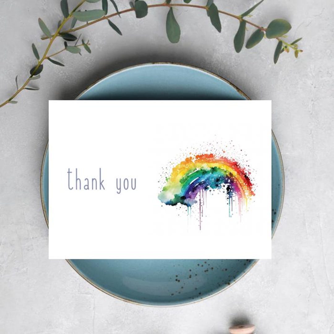 Watercolor Rainbow Thank You Cards - Linen Card Set - Etsy