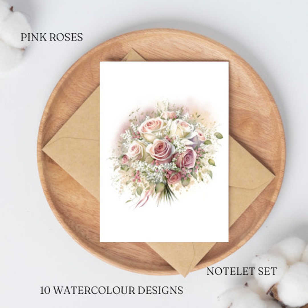 10 Watercolour Pink Roses Notelet Cards A6 | Thank You Note Card | Gift ...