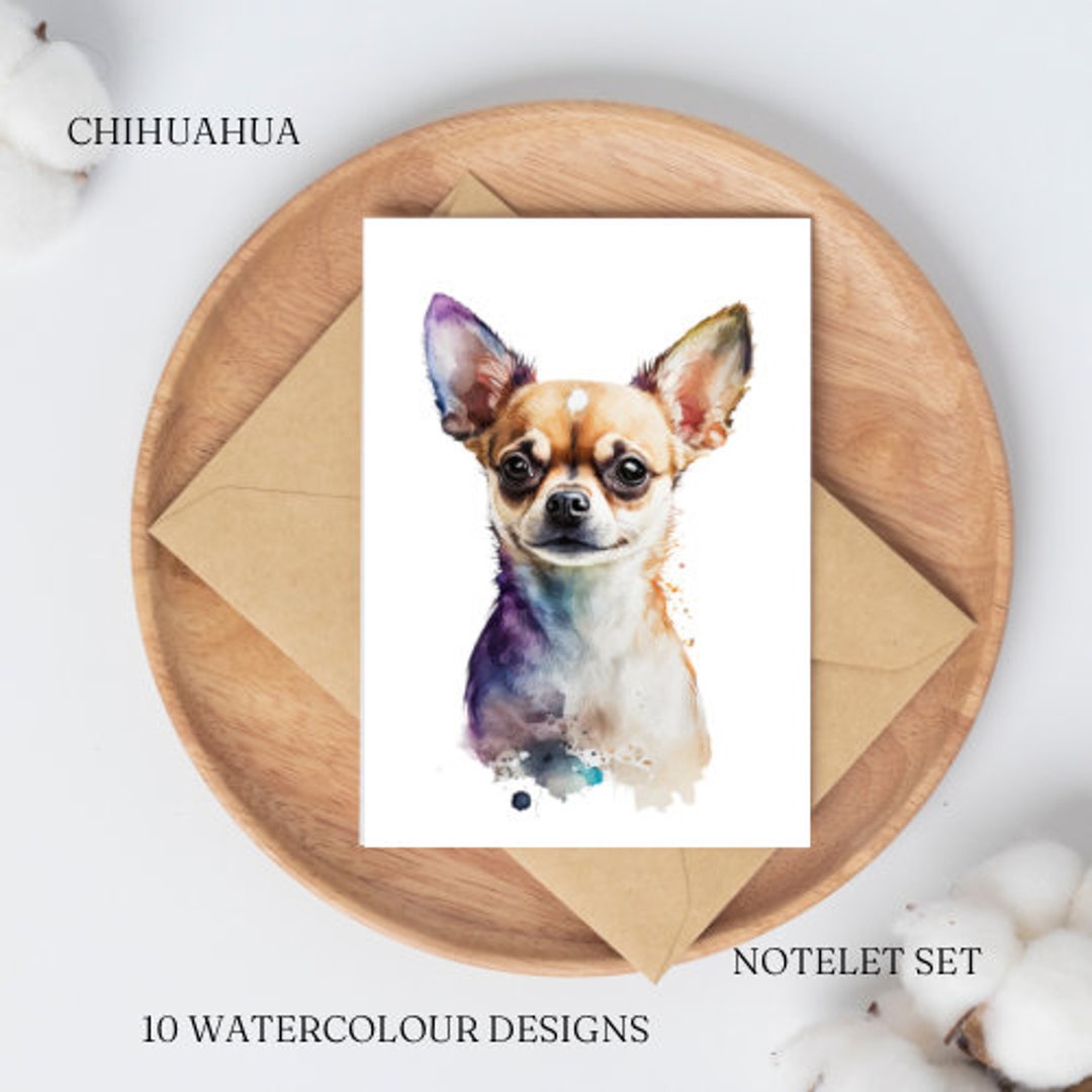 10 Watercolour Chihuahua Notelet Cards Thank You Note Card Gift Set ...