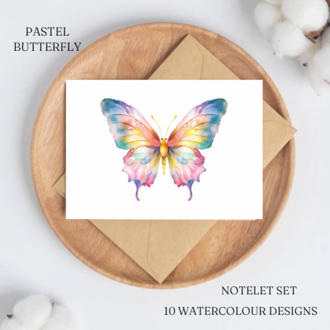 10 Beautiful Pastel Butterfly Notelet Card Set A6 | Thank You Note Card ...