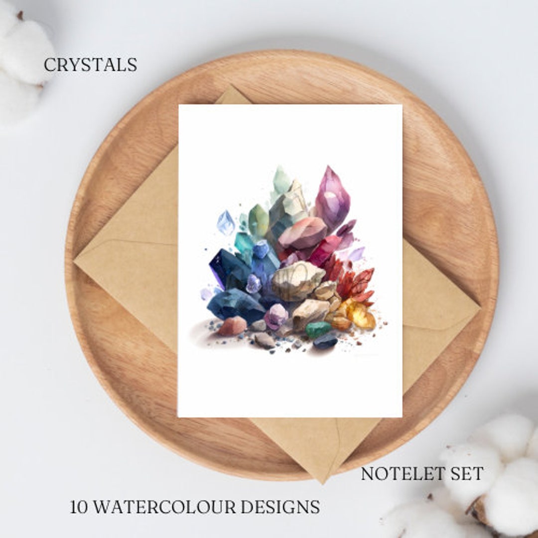 10 Watercolour Crystals Note Cards Set A6 Size | Thank You Note Card ...
