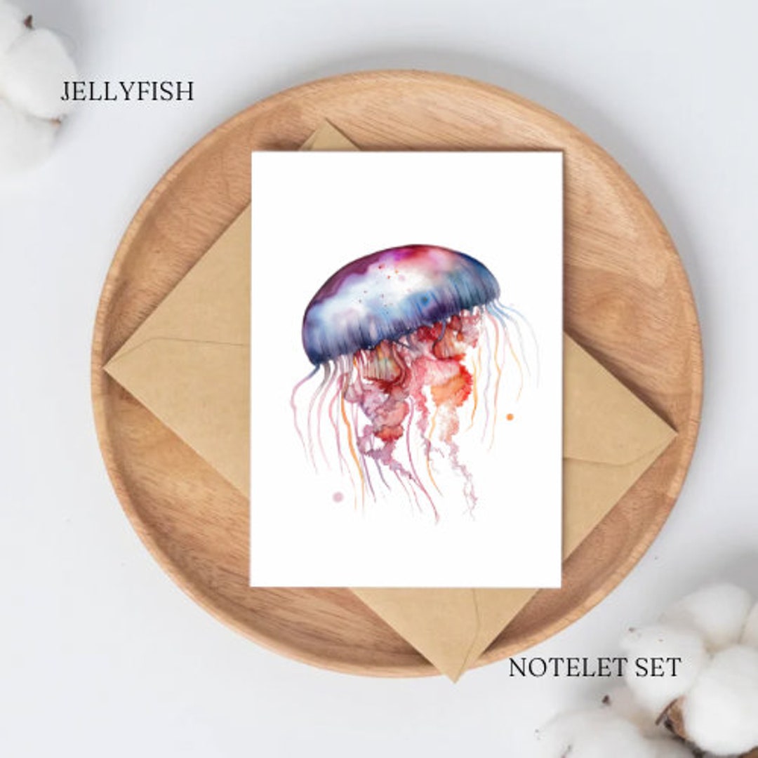 10 Watercolour Jellyfish Greeting Cards A6 Thank You Note Card Gift Set ...