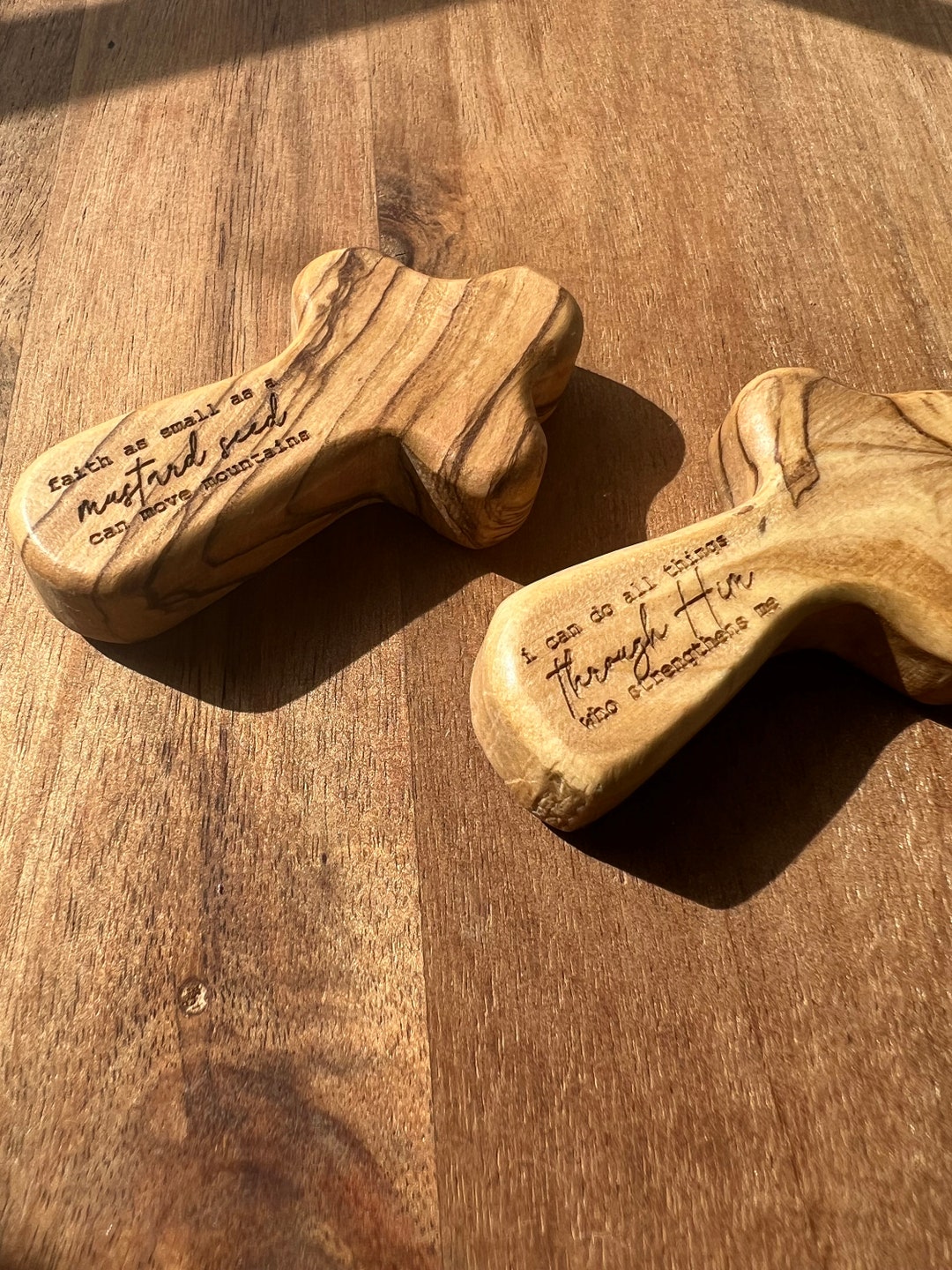 Scripture Olive Wood Pocket Cross - Etsy