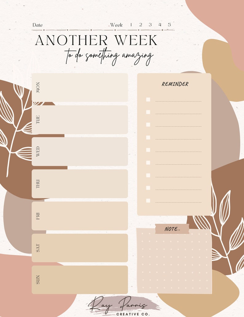 Printable Weekly Planner, Digital Download, 2022, Earth Tones Theme ...