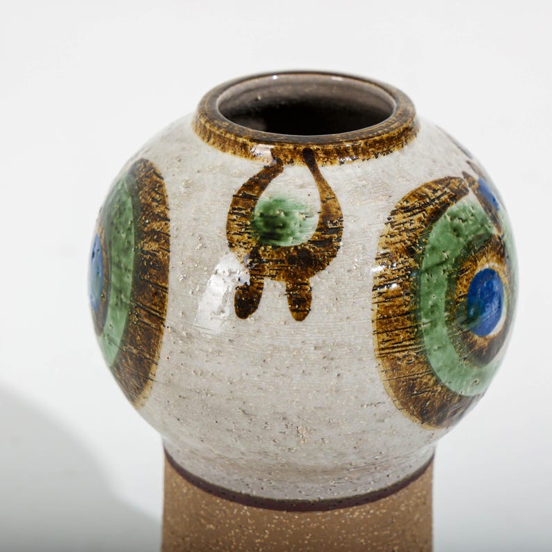 Vintage Søholm Pedestal Vase – Abstract Glazed Globe Design - Etsy
