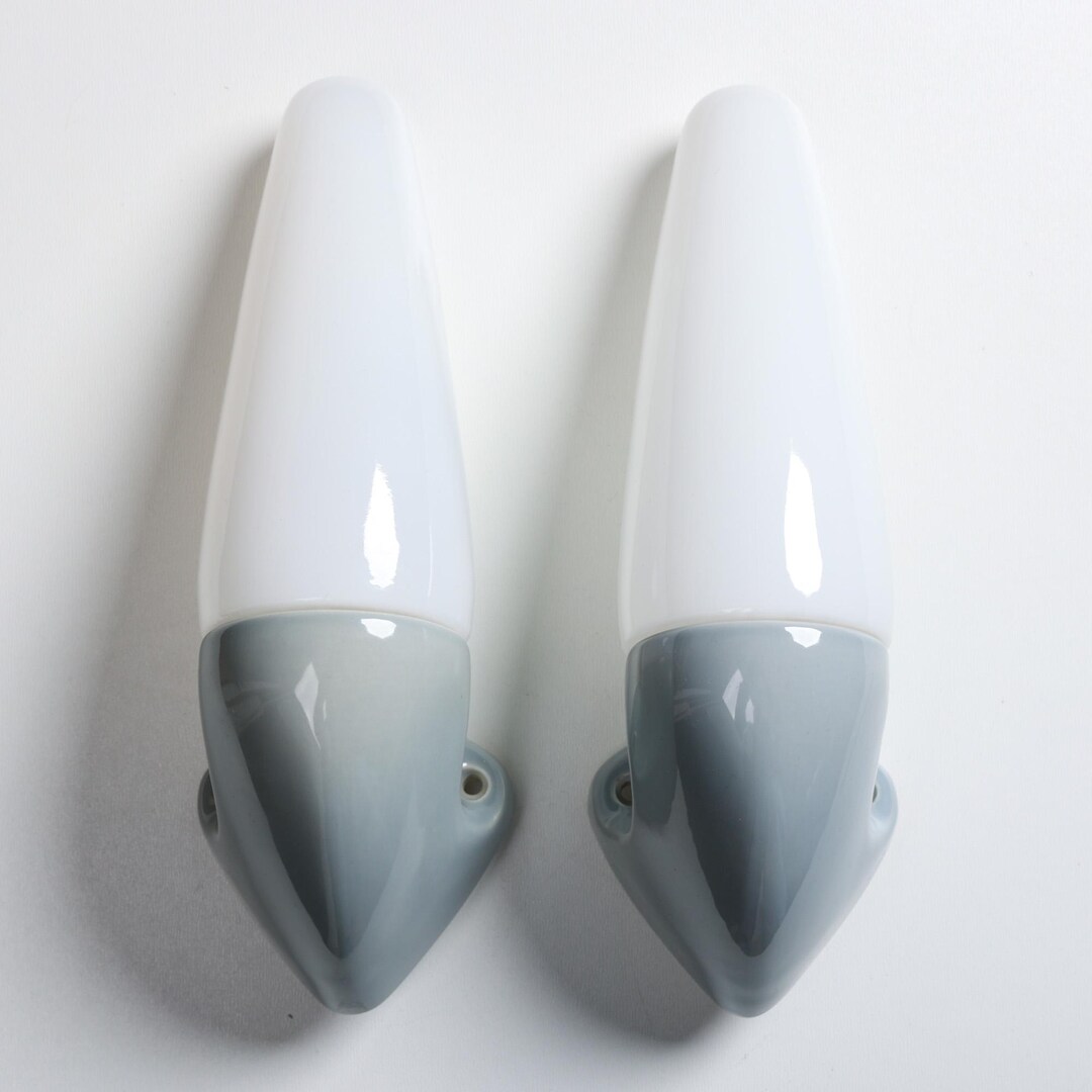 Vintage Gray Porcelain Glass Sconce Lamp Pair, 1960s Swedish Ifö ...