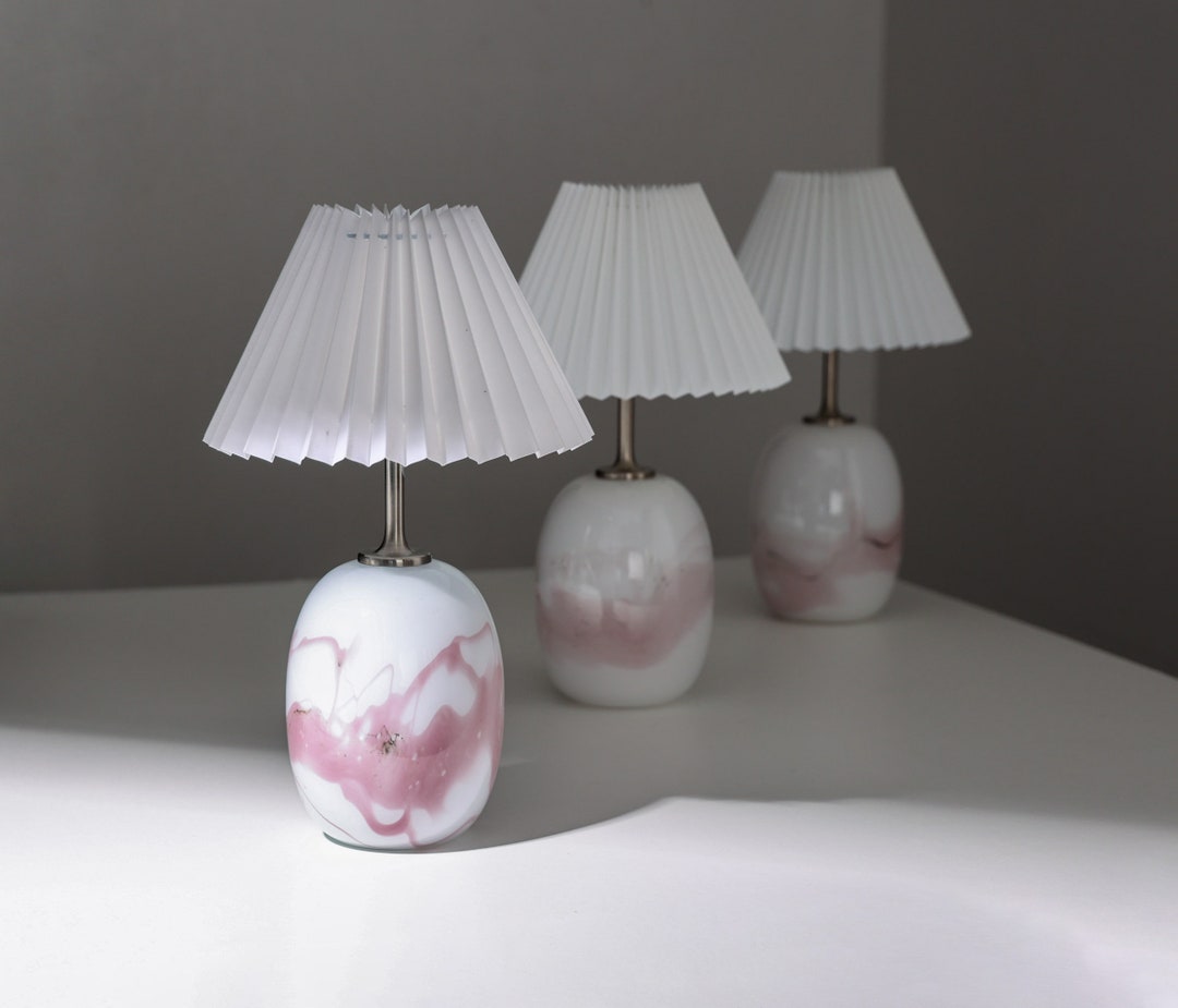 Set of 3 Holmegaard Sakura Glass Table Lamps, Michael Bang Design, Pink ...