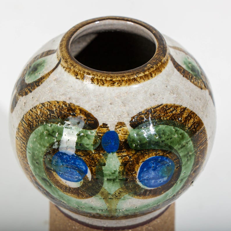 Vintage Søholm Pedestal Vase – Abstract Glazed Globe Design - Etsy