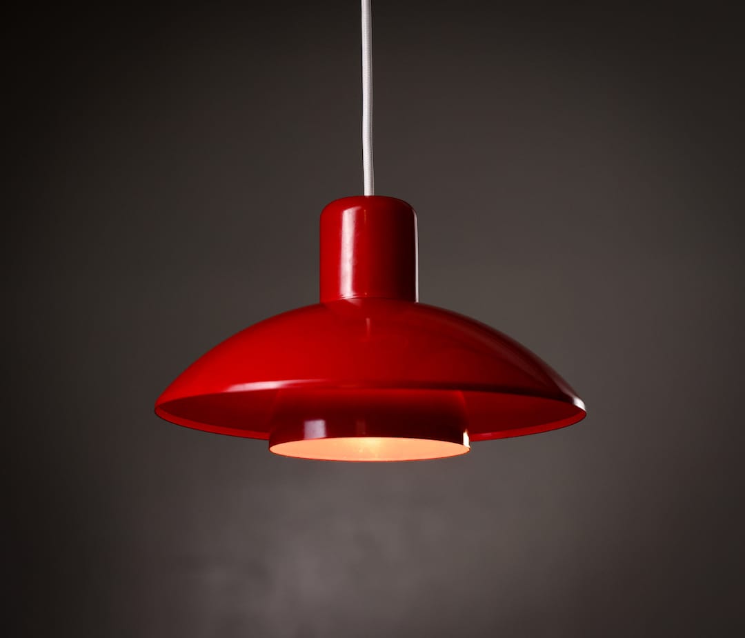 Vintage Red Laquered Hanging Lamp by Horn Belysning Denmark - Etsy UK