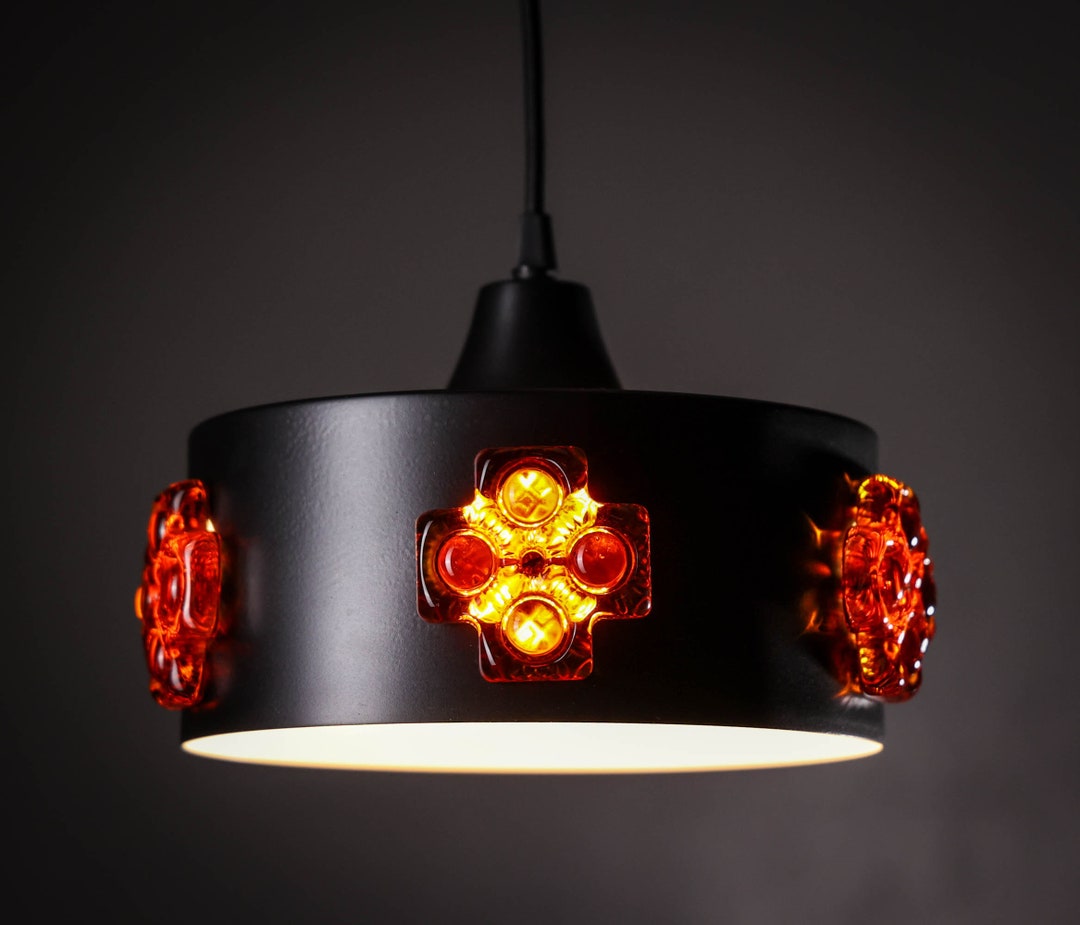 Unusual Vintage Danish Pendant Lamp, Aluminium Black Shade With Red ...