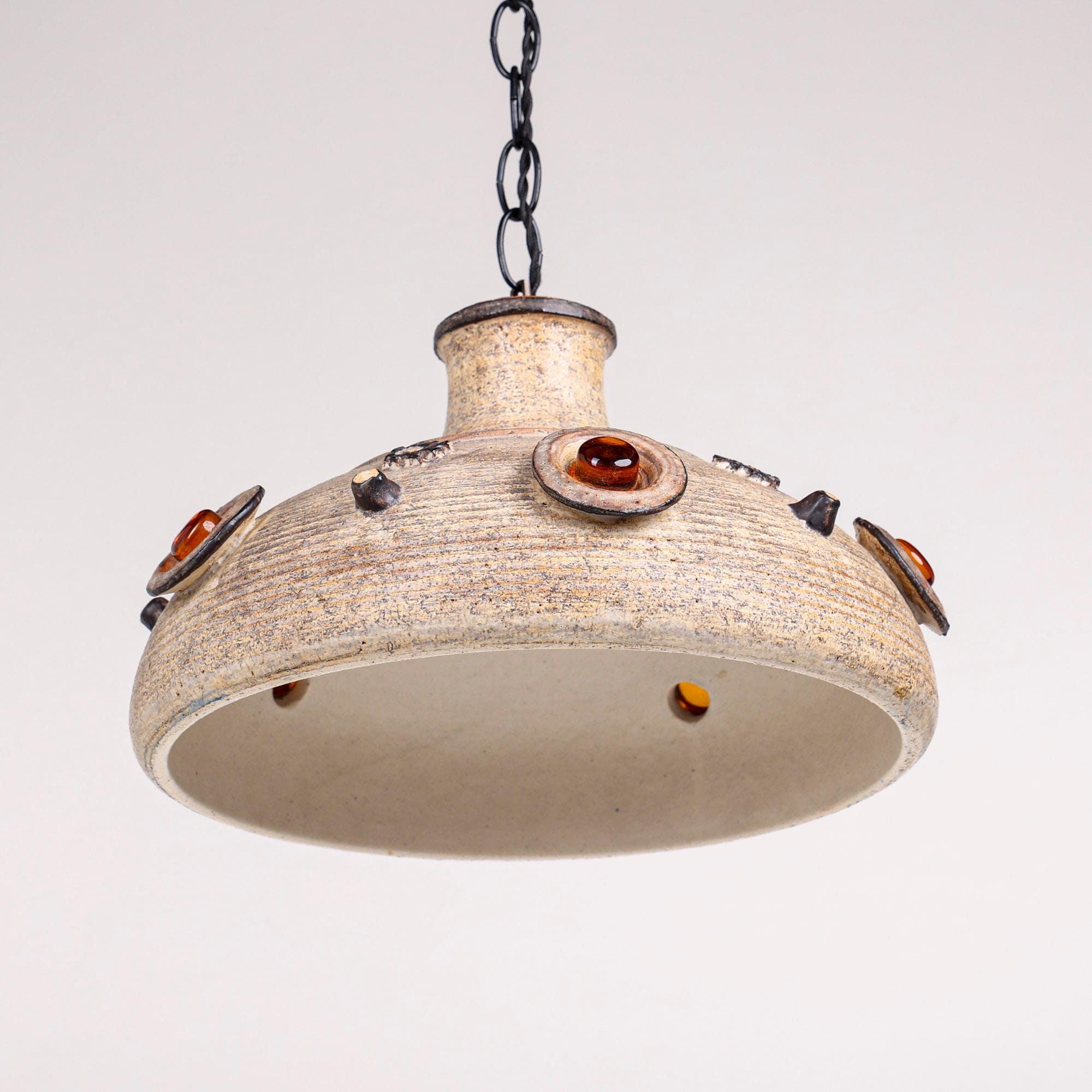 Danish Modern Stoneware Pendant Light, Amber Glass, Jette Helleroe ...