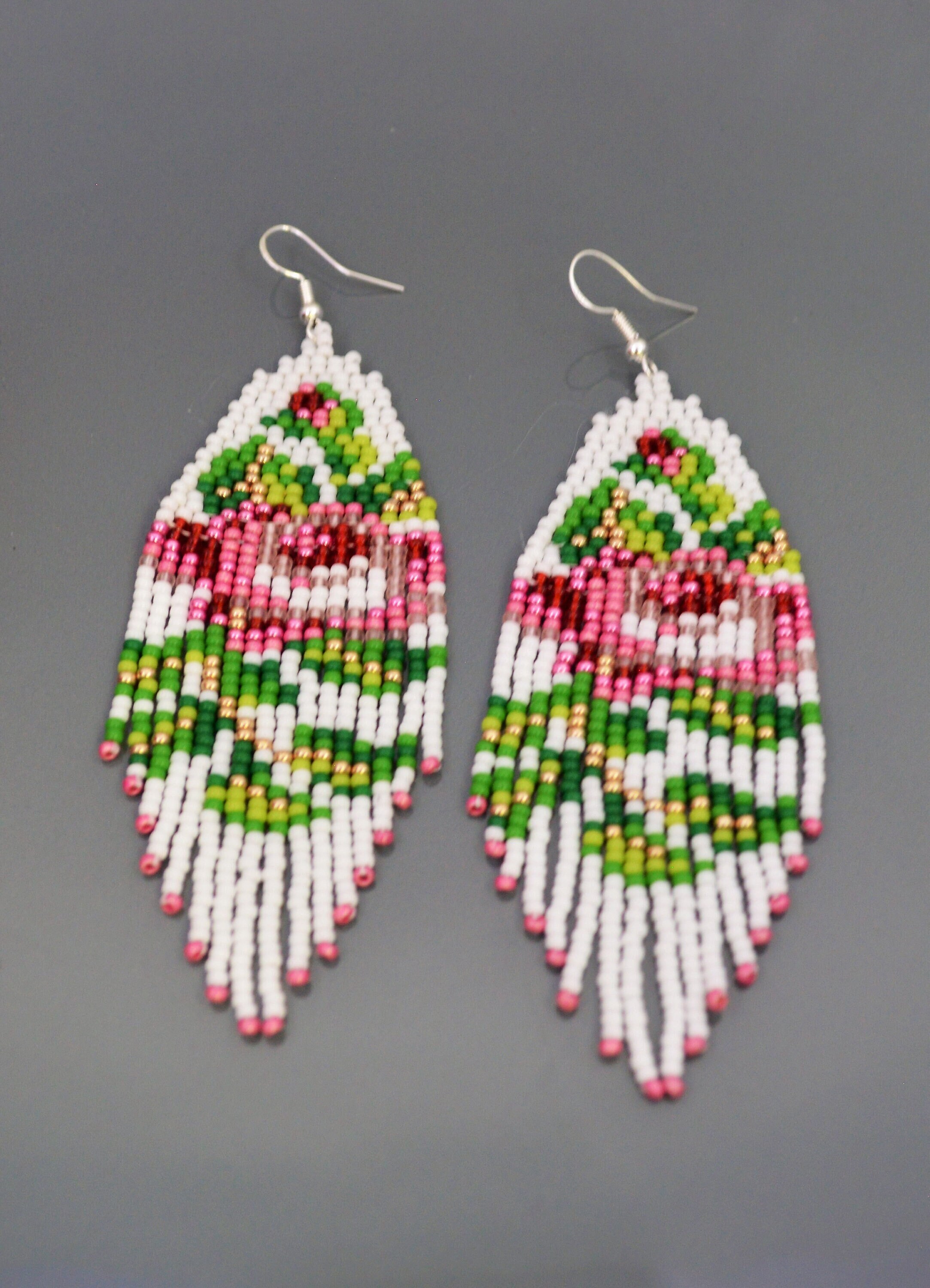 Rosa Rose Perlen Fransen Ohrringe, Rocailles Perlen Fransen Ohrringe ...