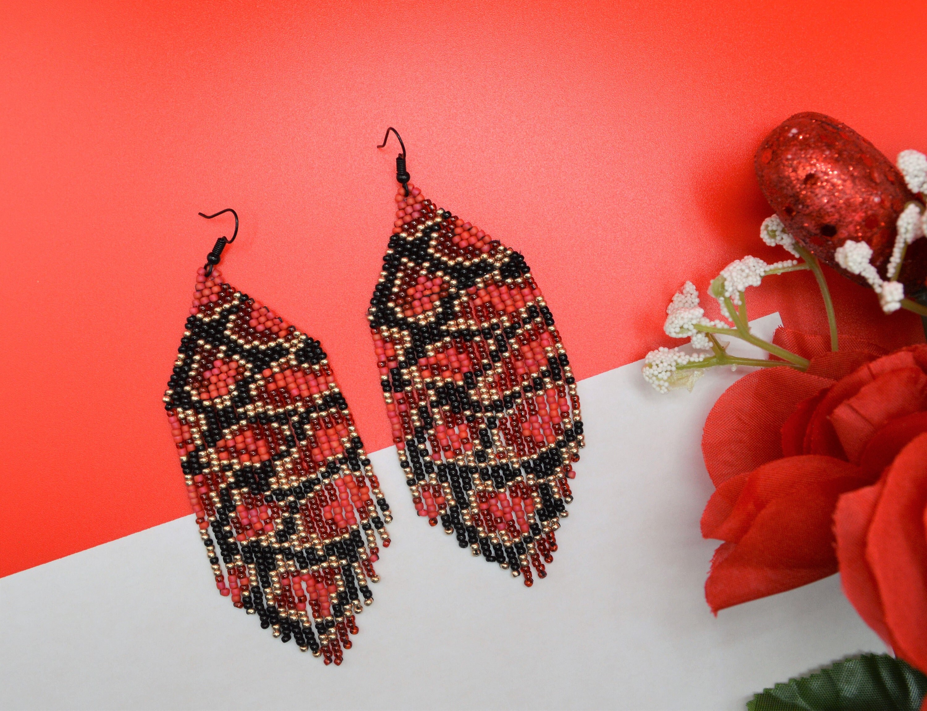 Snake Print Fringe Earrings Animal Print Python Print Earrings Red ...