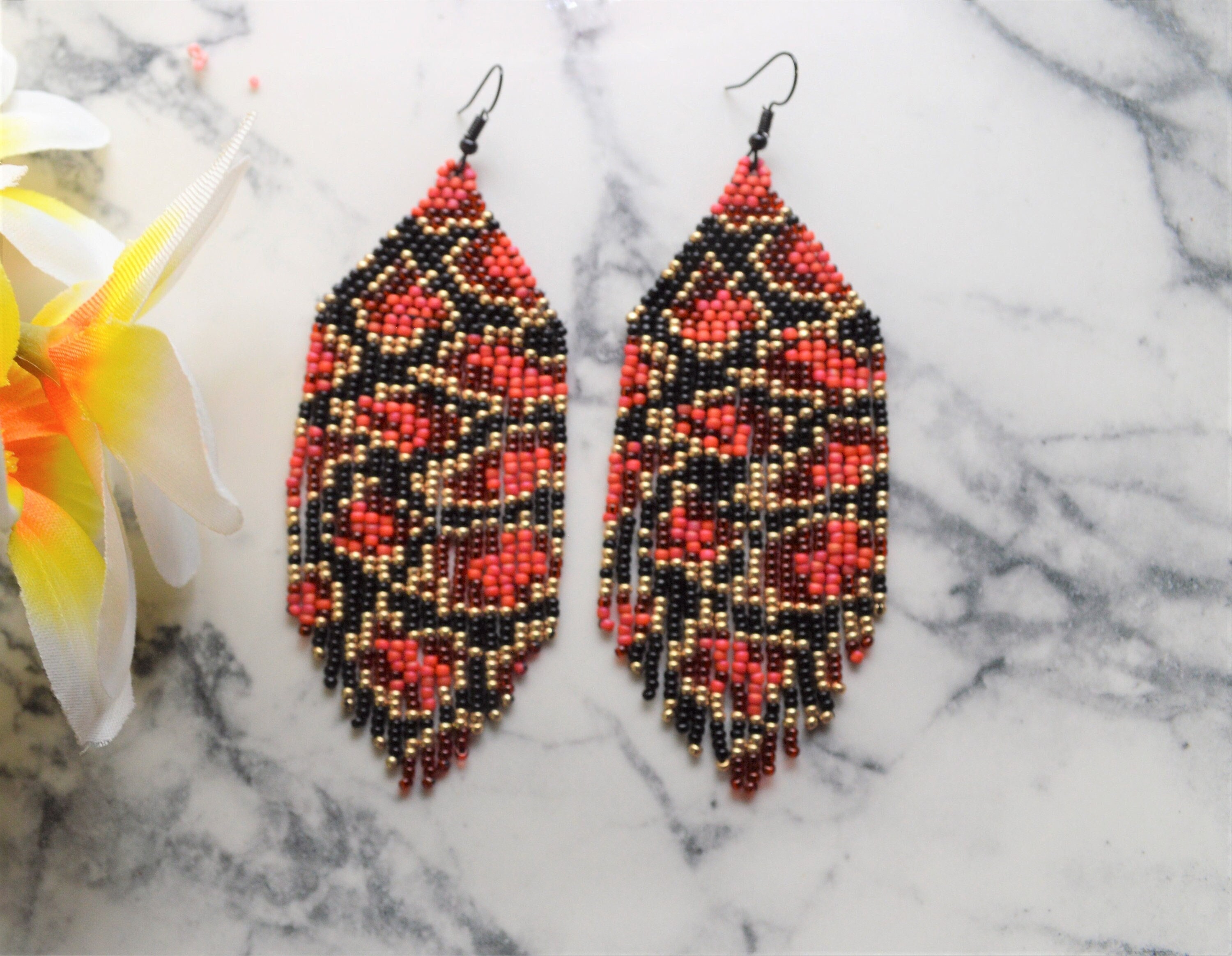 Snake Print Fringe Earrings Animal Print Python Print Earrings Red ...