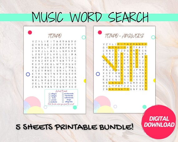 Music Theory Fun Word Search Worksheets for Children and - Etsy