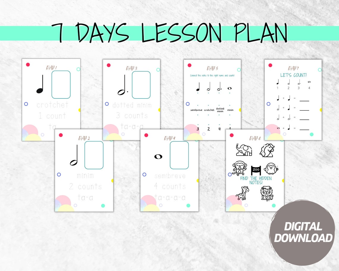 Music Theory Note Counting Worksheet for Children and Beginners, 7 Day ...