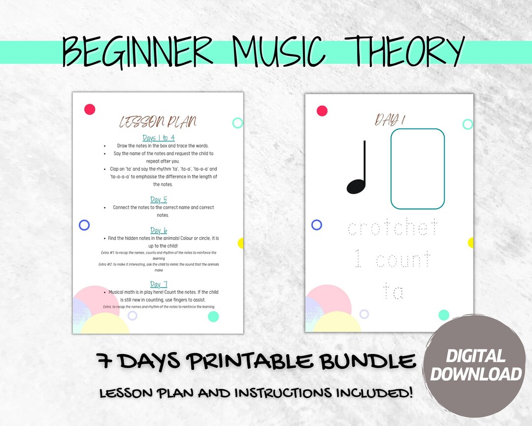 Music Theory Note Counting Worksheet for Children and Beginners, 7 Day ...