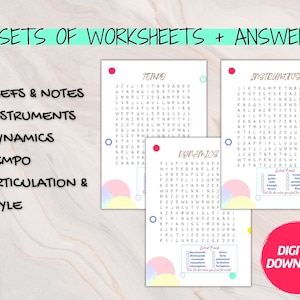 Music Theory Fun Word Search Worksheets for Children and Beginners on ...