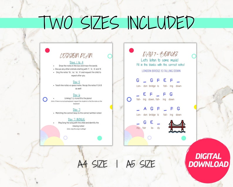 Music Theory FGAB Notes Worksheet for Children and Beginners, 7 Day ...