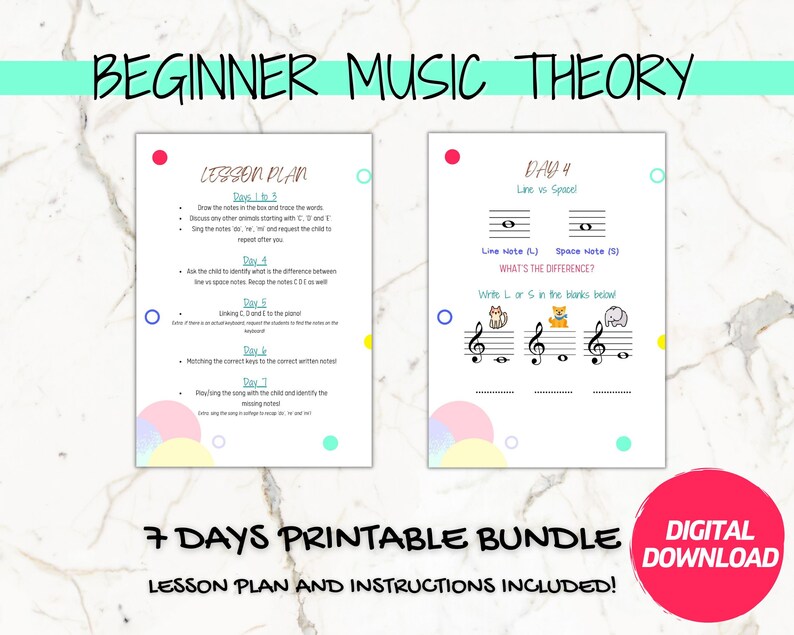 Music Theory CDE Notes Worksheet for Children and Beginners, 7 Day ...