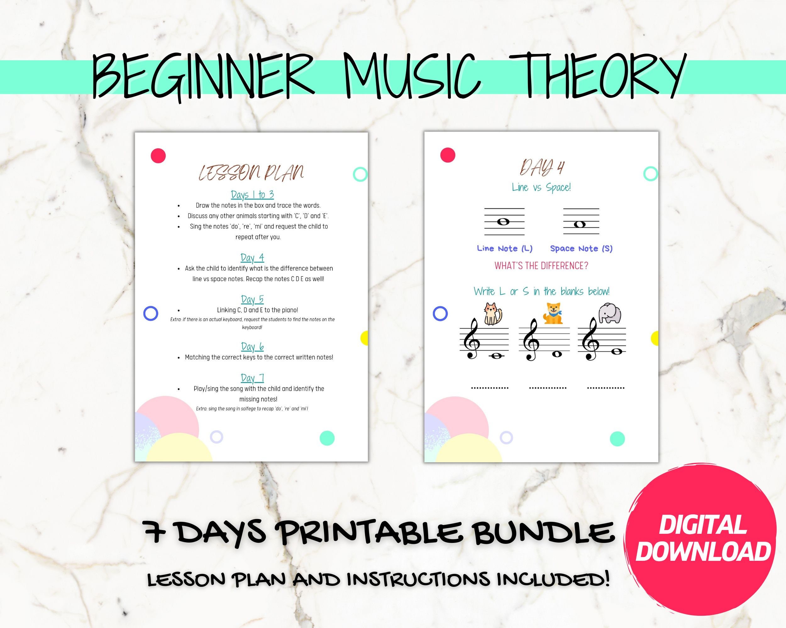 Music Theory CDE Notes Worksheet for Children and Beginners, 7 Day ...