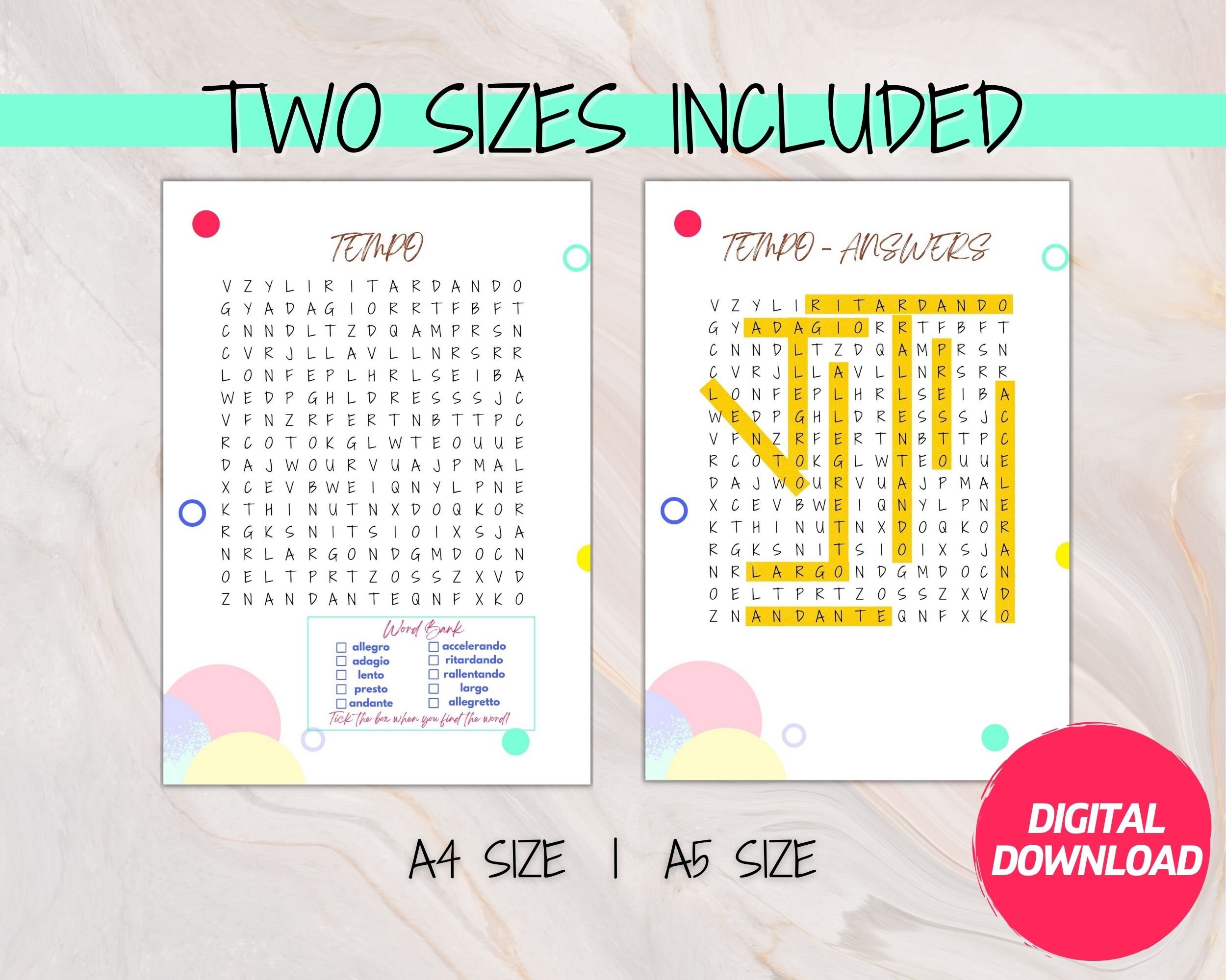 Music Theory Fun Word Search Worksheets for Children and Beginners on ...