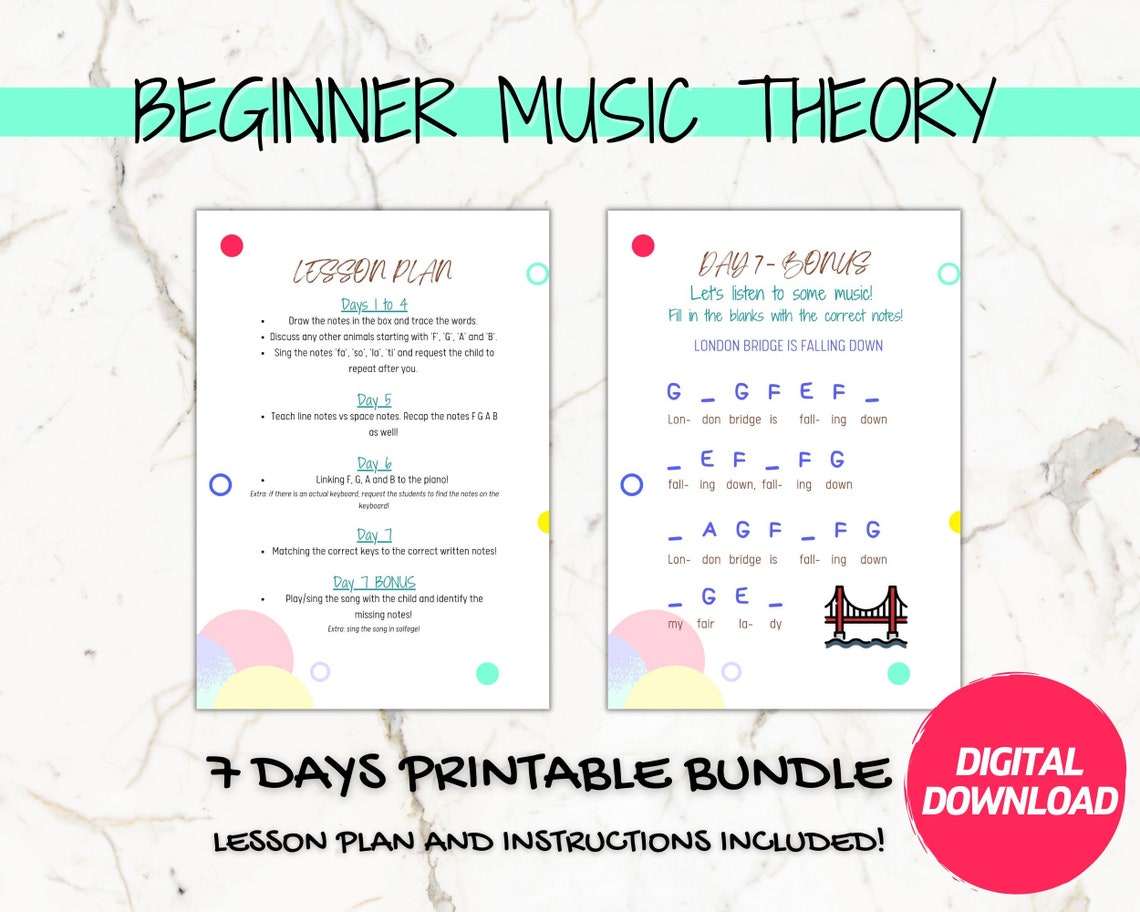Music Theory FGAB Notes Worksheet for Children and Beginners, 7 Day ...