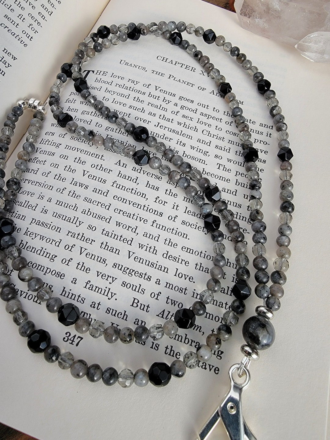 Larkvite, Crystal, Onyx Beaded Gemstone Lanyard, Keychain Lanyard ...