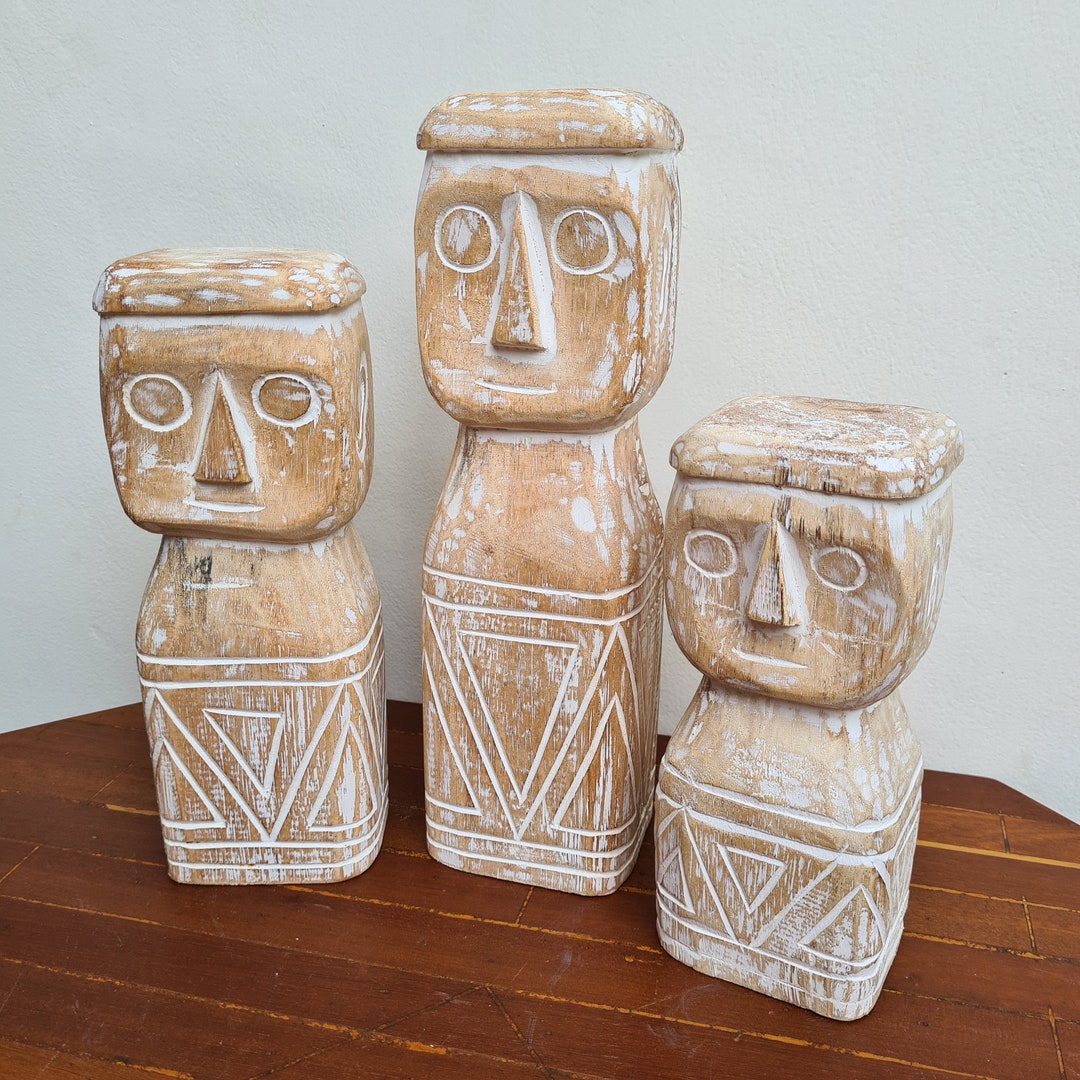 Wooden Totem SET 3 PCS Mans Interior Toys Decorative Table Figurines ...