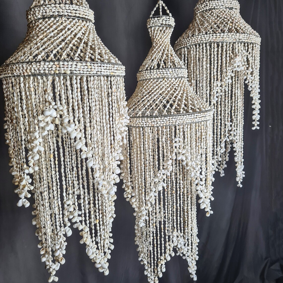 Pendant Shell Lampshade Wave 30x90cm Sea Shells Chandelier White Shell ...