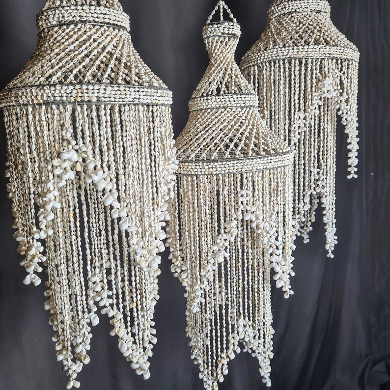 Pendant Shell Lampshade Wave 30x90cm Sea Shells Chandelier White Shell ...