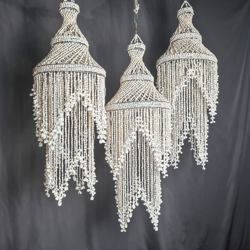 Pendant Shell Lampshade Wave 30x90cm Sea Shells Chandelier White Shell ...