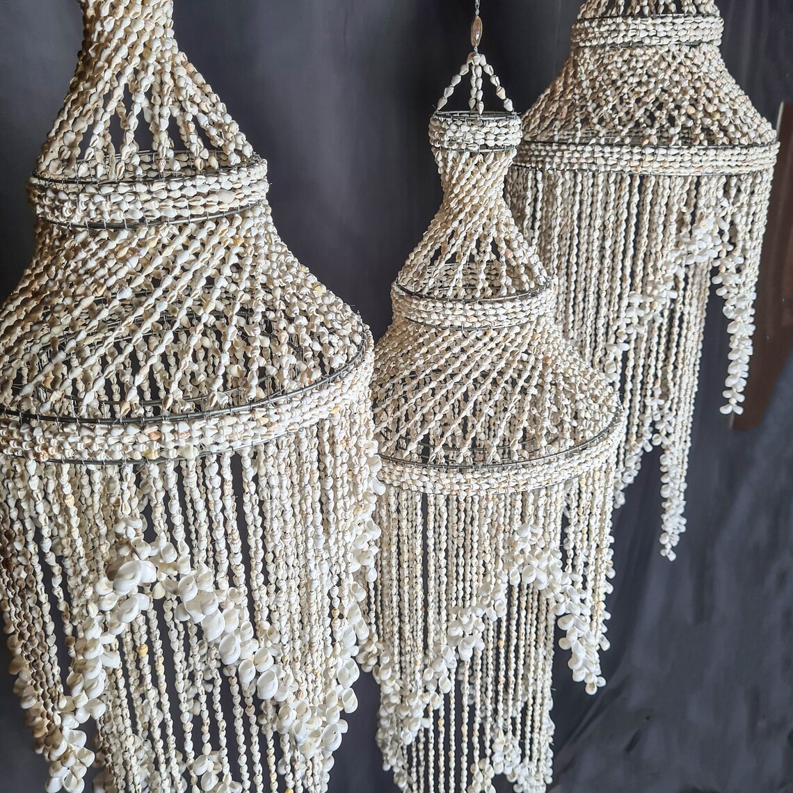 Shell Pendant Light 30x90cm Sea Shells Chandelier White Shell Lamp ...