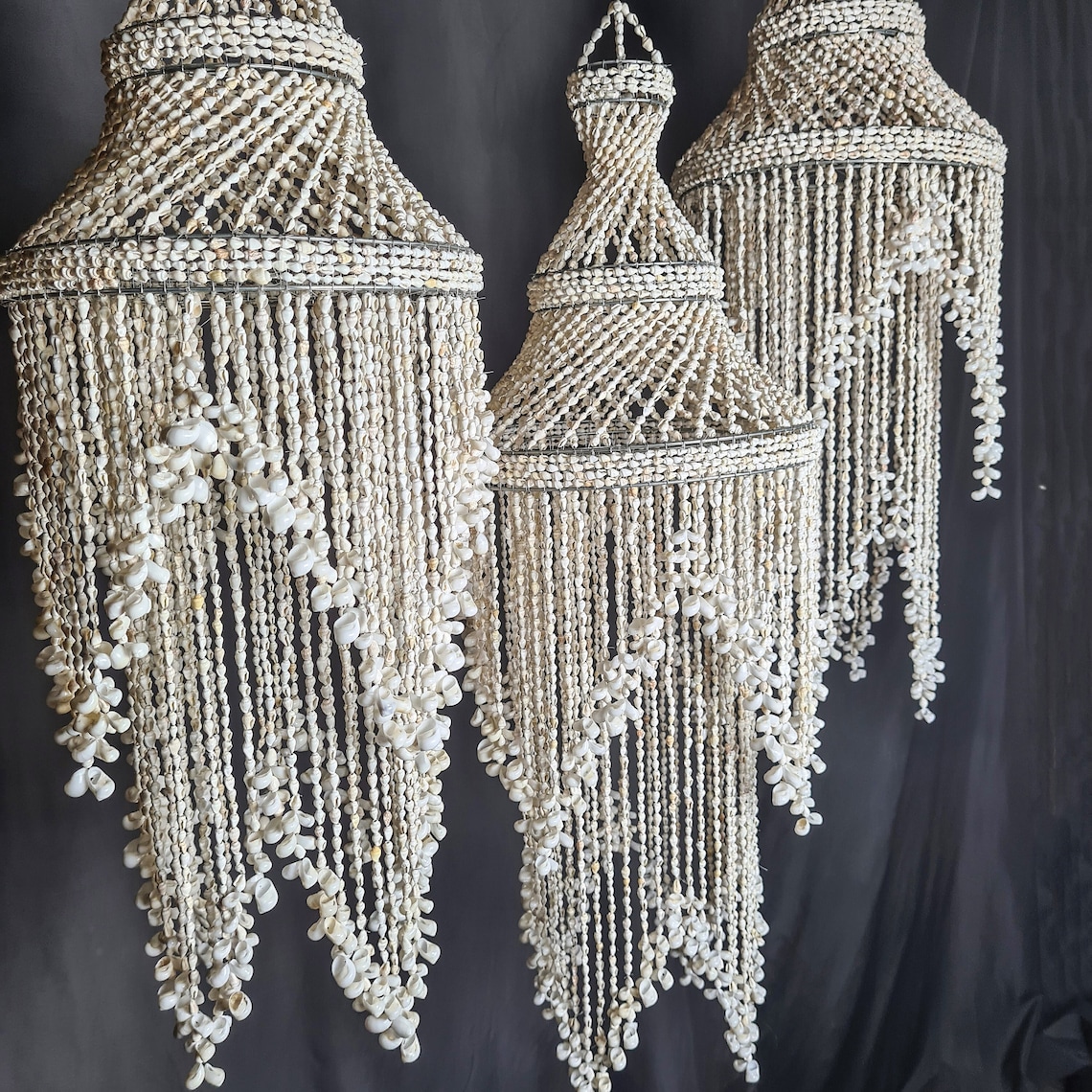 Shell Pendant Light 30x90cm Sea Shells Chandelier White Shell Lamp ...