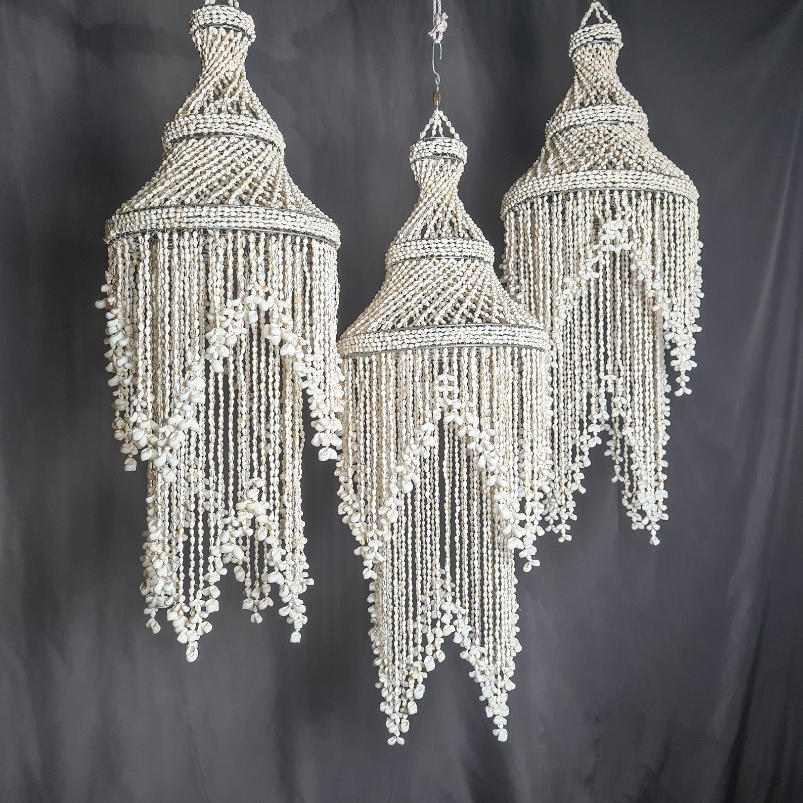 Shell Pendant Light 30x90cm Sea Shells Chandelier White Shell Lamp ...