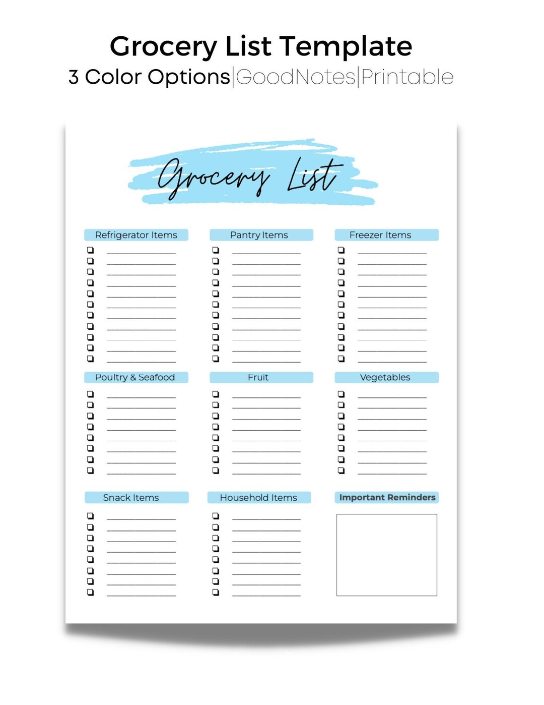 Grocery List Template, Template A4 A5 Letter PDF, Instant Download ...
