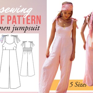 Womens Simple Linen Jumpsuit PDF Sewing Pattern- Downloadable| Digital ...