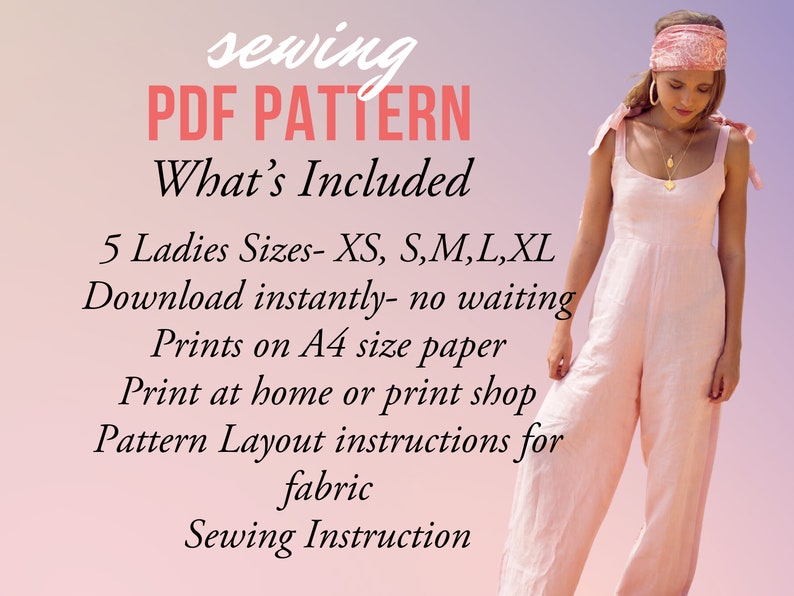 Jumpsuit Sewing Pattern | Xs-xl | Instant Download | Easy Digital PDF ...