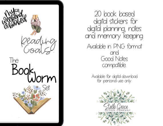 Bookworm Reader Digital Stickers Reader Digital Planning | Etsy