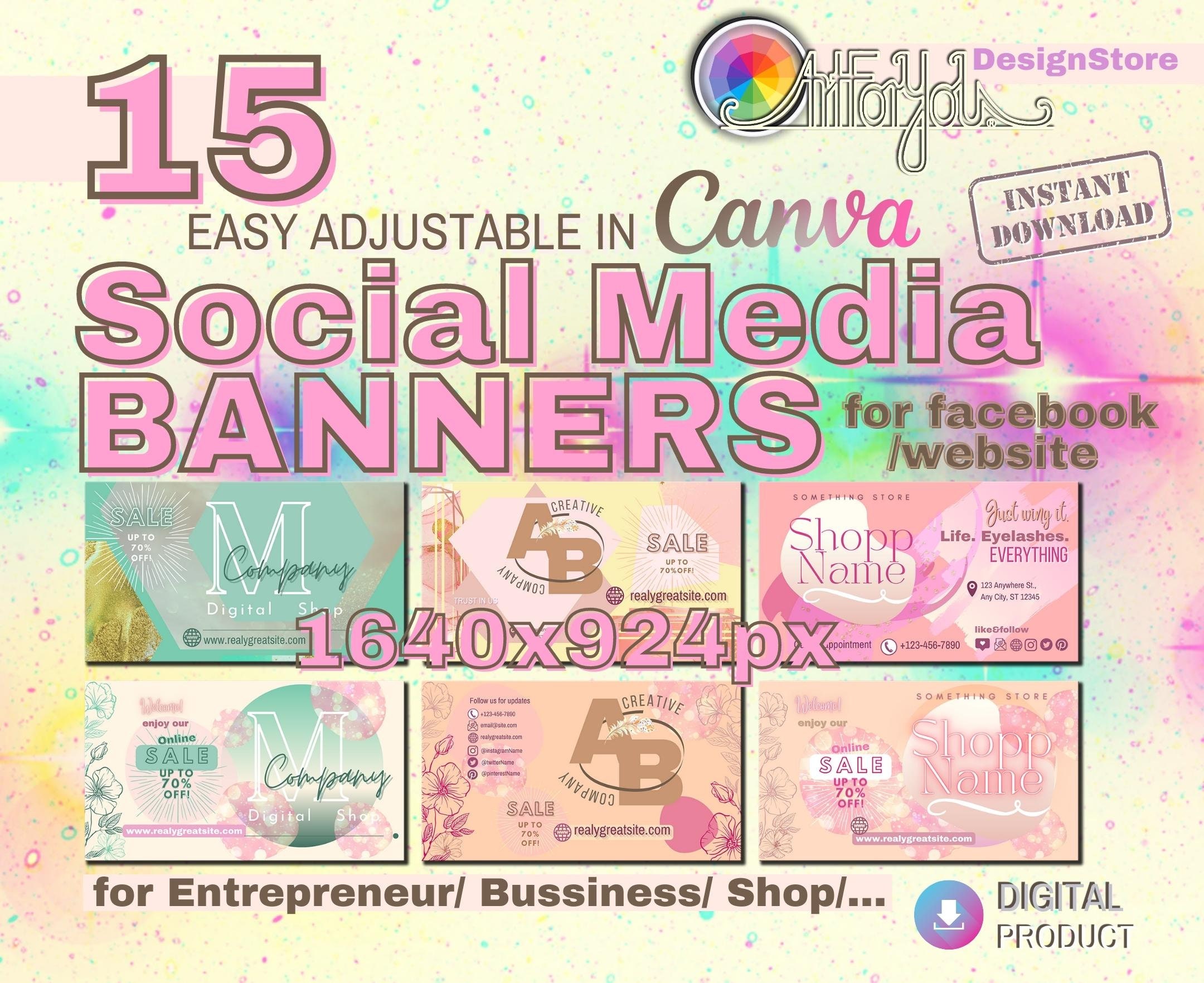 Pink Purple FACEBOOK WEBSITE BANNERS Templates Ready to Post for Shops ...