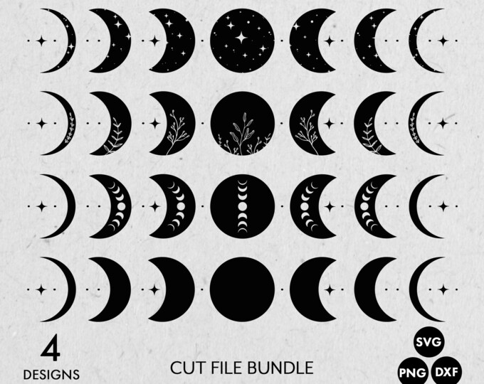Moon Phases SVG Bundle Celestial Lunar Eclipse, Crescent, Full Moon SVG ...