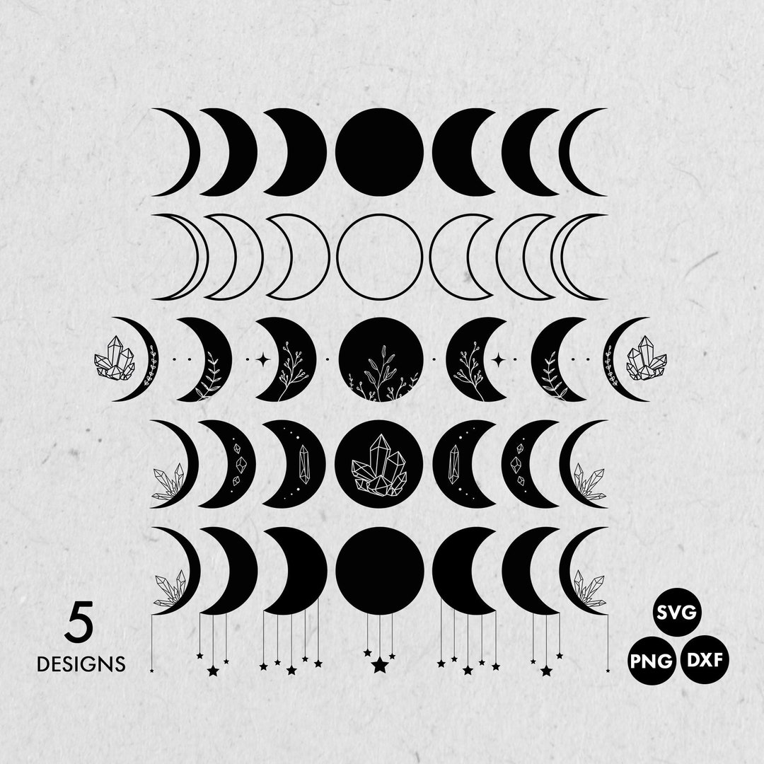 Moon Phases SVG Bundle Celestial Lunar Eclipse, Crescent, Full Moon SVG ...