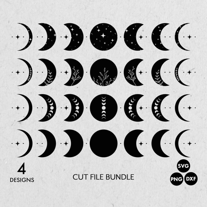 Moon Phases SVG Bundle Celestial Lunar Eclipse, Crescent, Full Moon SVG ...