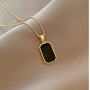 Minimalist Black Rectangular Pendant With Gold Necklace - Etsy