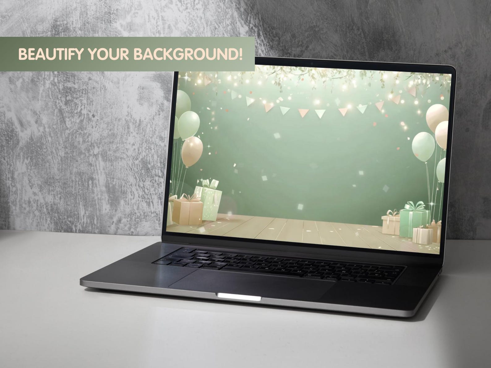 Animated Background, Cozy Birthday Vtuber Background, Sage Green Twitch ...