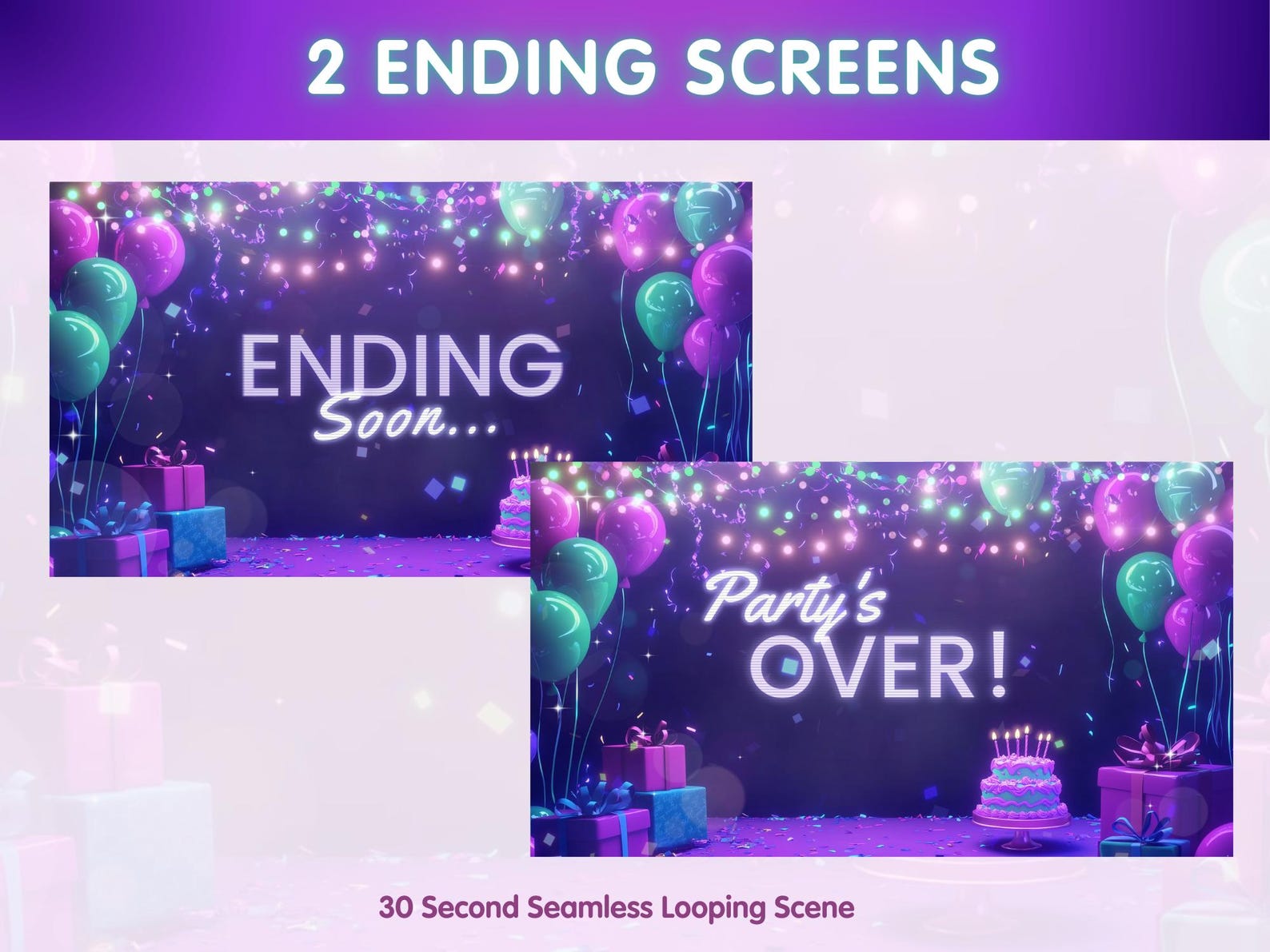 8 Animated Stream Screens for Twitch - Neon Birthday Party - Starting ...
