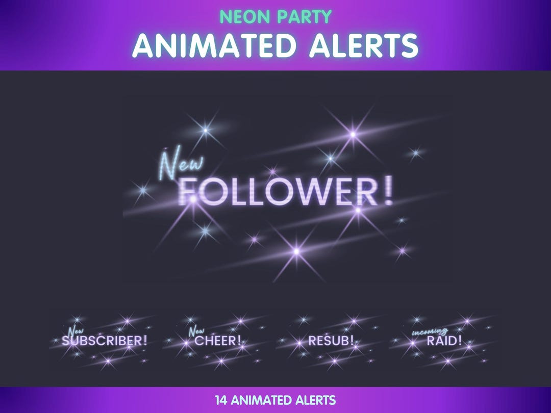 14 Animated Stream Alerts for Twitch, Youtube, Tiktok - Neon Party ...